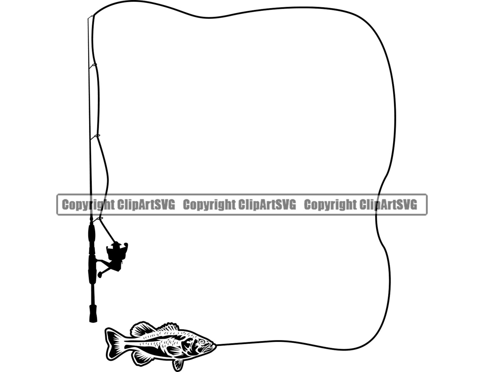 Fishing Bass Fish Border Frame Design Element Hook Pole Lake Fresh Salt ...