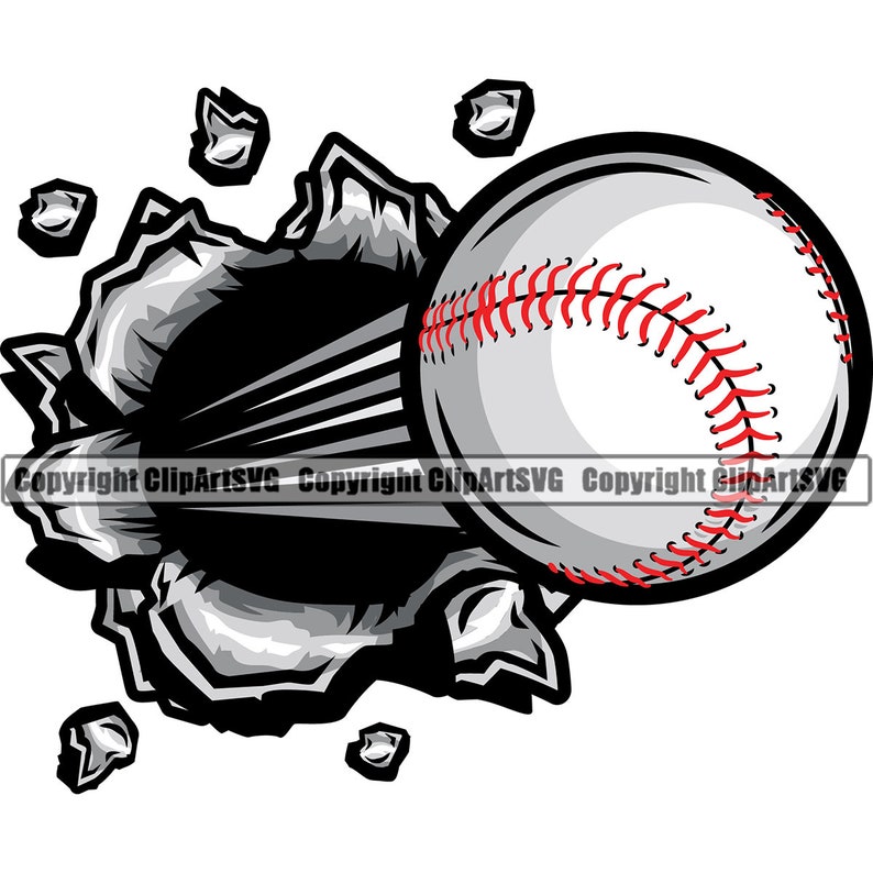 Baseball Ball Breaking Through Wall Motion Speed Lines Gear Kids Sports ...