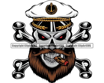 Boat Ship Captain Skull Hat Cap Anchor Scuba Diving Dive Diver Fish ...