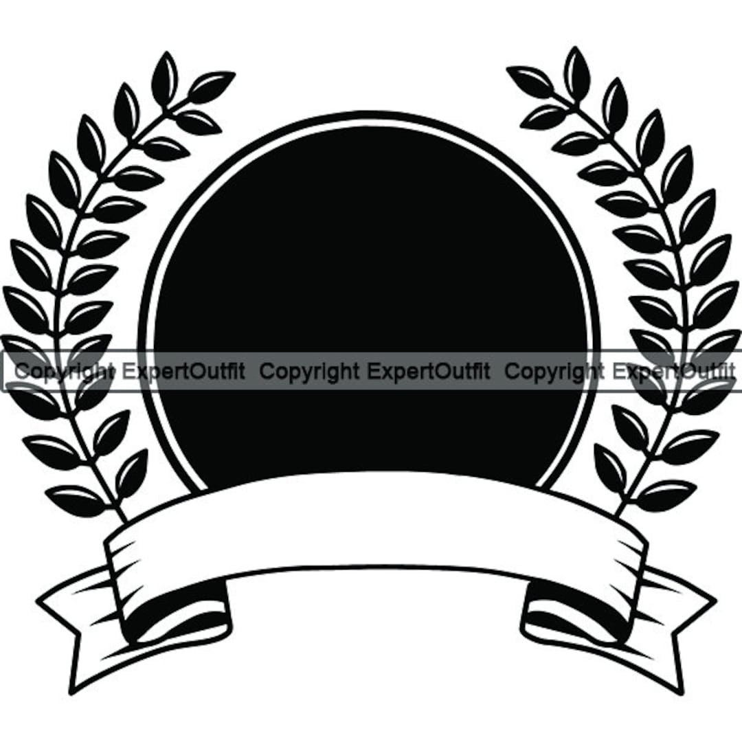 Shield Frame Ribbon Badge Laurel Wreath Wheat Label Sticker Emblem Icon ...