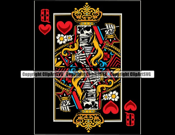 Queen Hearts Skull Skeleton Poker Playing Card Gambling Gamble | Etsy