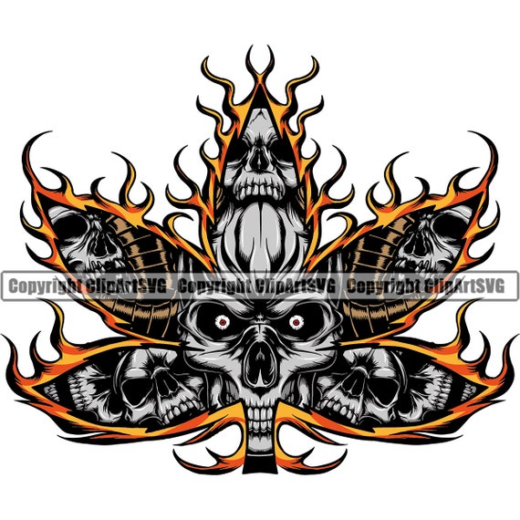 Skull Skeleton Marijuana Leaf Fire Flames Grin Grinning Pot - Etsy