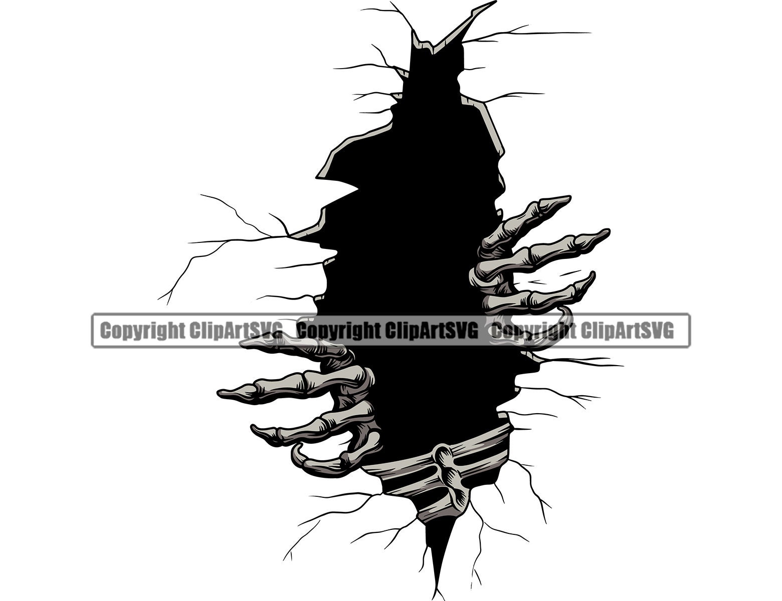 Skeleton Hand Ribs Satan Devil Rip Grab Break Wall Crack Evil | Etsy