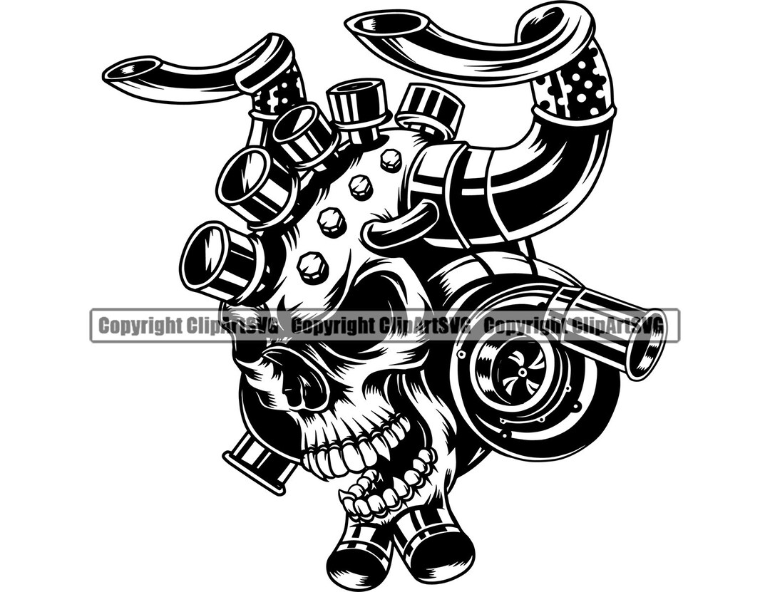 Chrome Skull Turbo Charger Engine Piston Motorcycle Car Repair Shop ...