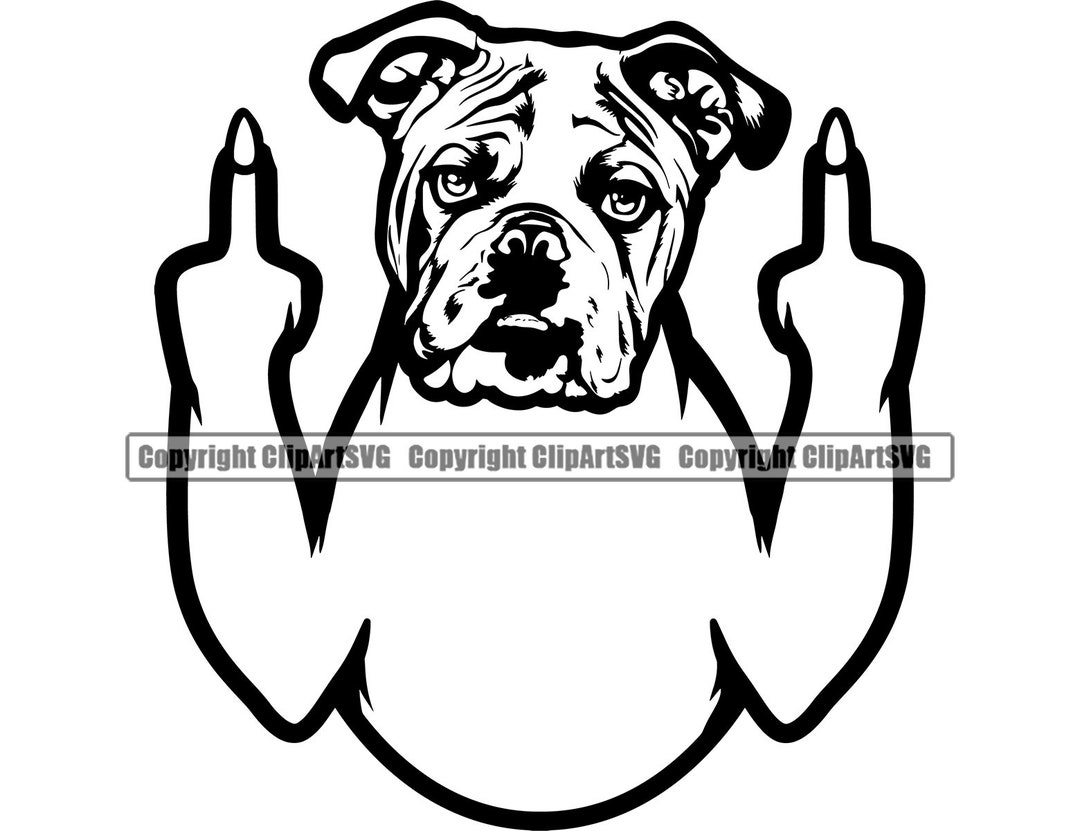 English Bulldog Middle Finger Funny Dog Breed Smiling Paw Puppy Pet ...