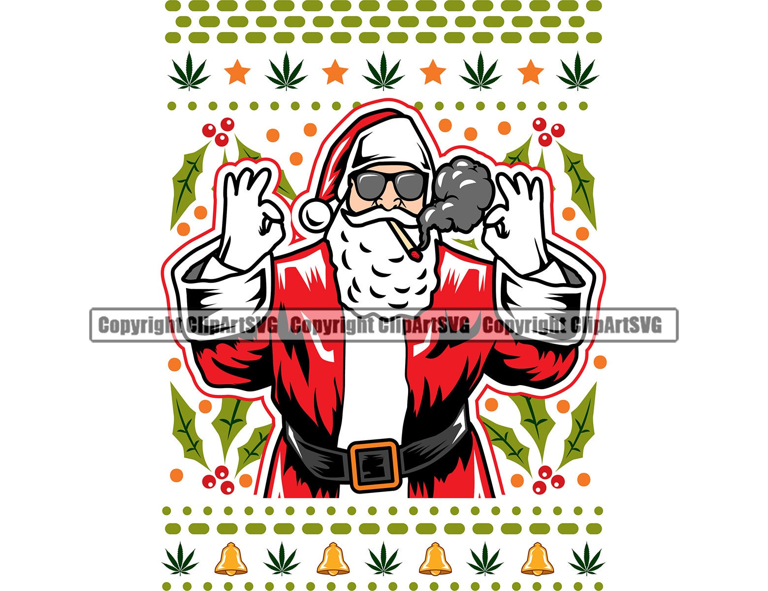 Marijuana Santa Christmas Sweater Pot Blunt Leaf Smoke Weed Vapor ...