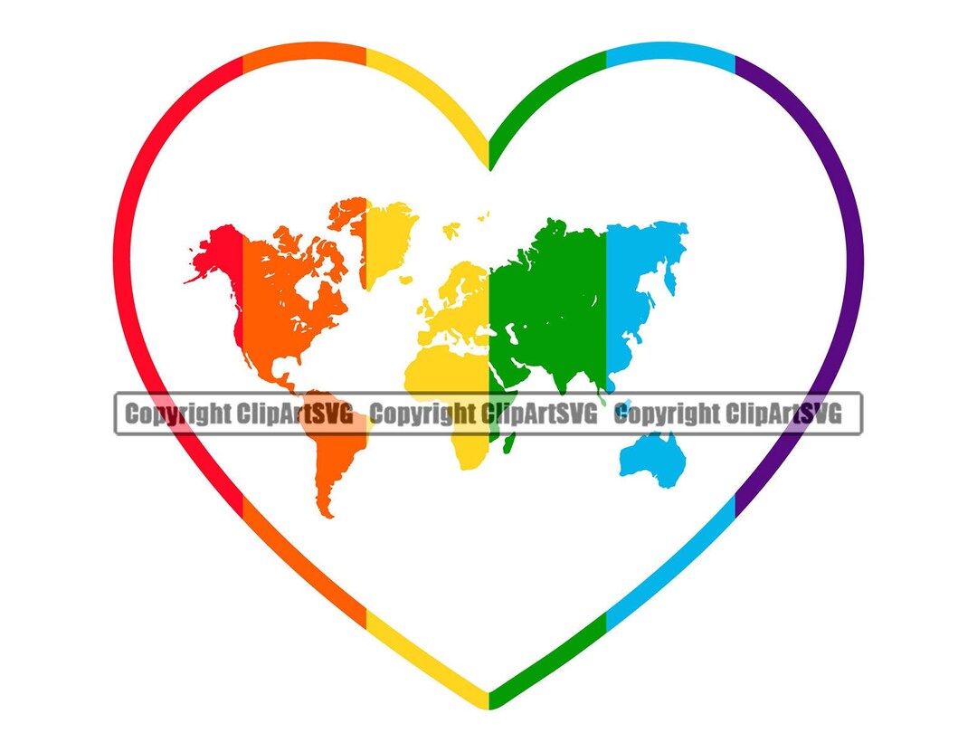 Gay Pride Heart World Map Rainbow Flag LGBT Pride Right Homosexual ...