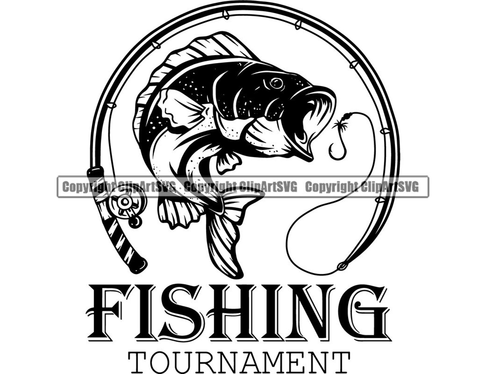 Bass Fishing Logo Fish Pole Fresh Salt Water Lake River Ocean Deep Sea ...