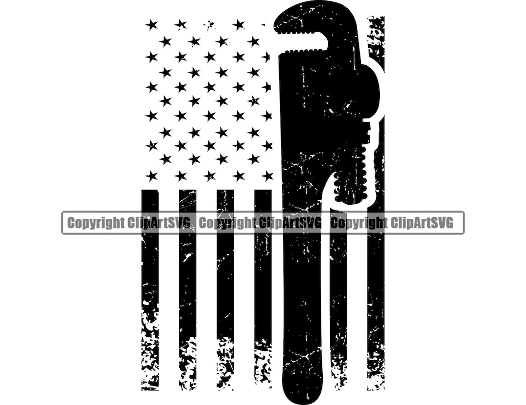 Plumber Plumbing USA US Flag Pipe Wrench Plunger Repair Fix Service ...