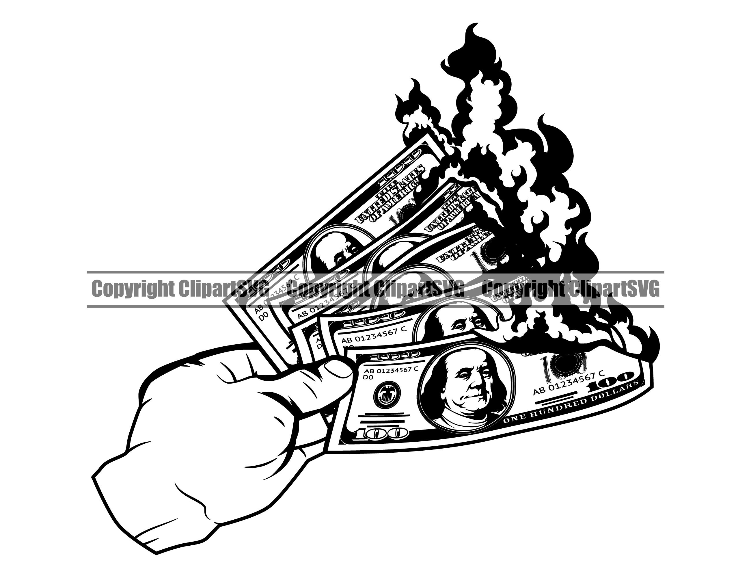 Male Hand Money Burning 100 Hundred Dollar Bill Fire Flames | Etsy