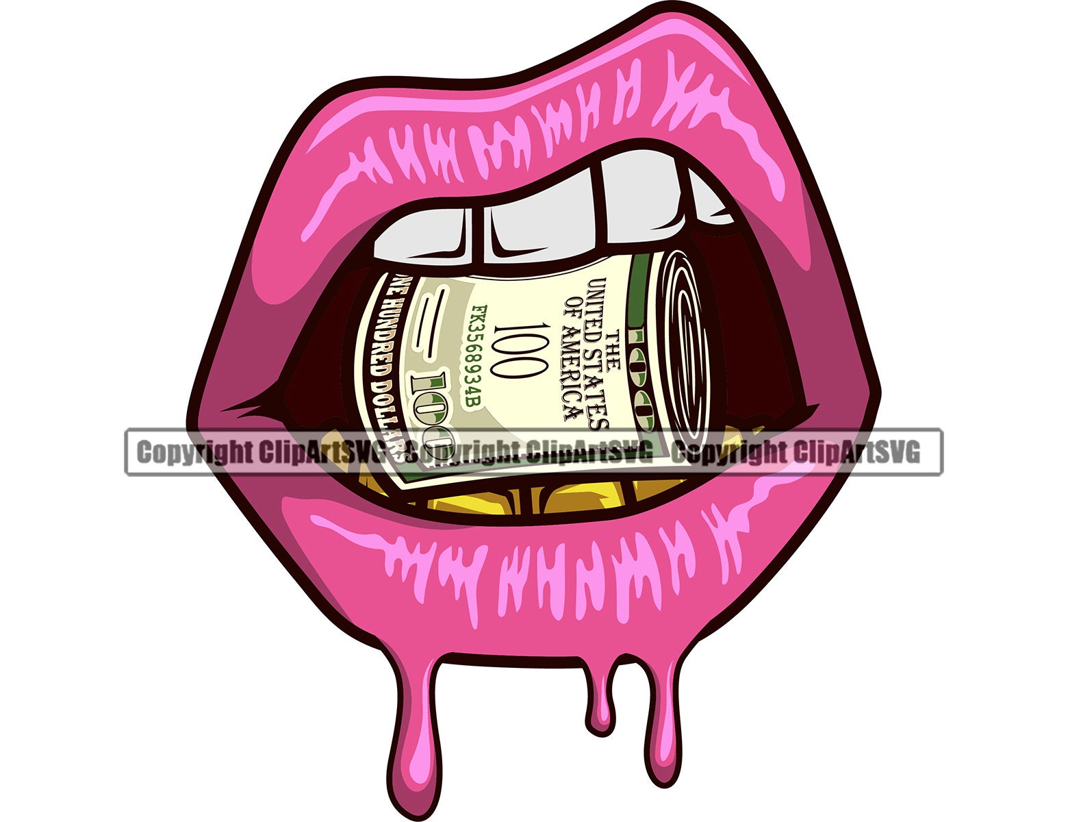 Lips Gold Teeth Bite Money Roll Cash Mouth Drip Grill Gangster | Etsy