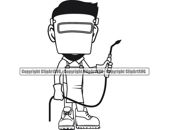 Welder Welding Cartoon Character Steel Metal Torch Fire Flames | Etsy