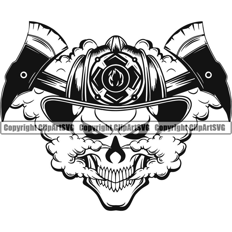 Firefighter Skull Fireman Smoke Firefighting Skeleton Axe Hero - Etsy
