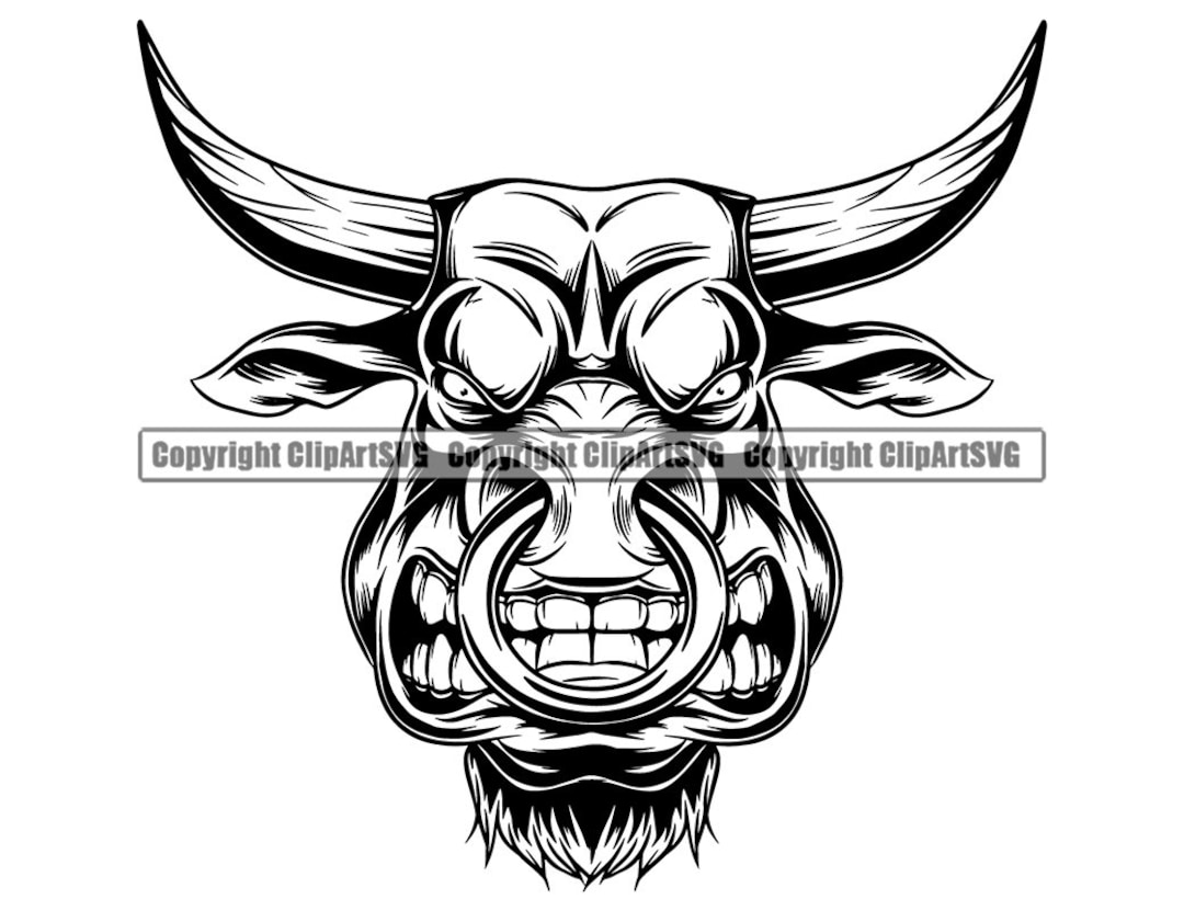 Bull Angry Growling Steer Head Face Nose Ring Cowboy Western Animal ...