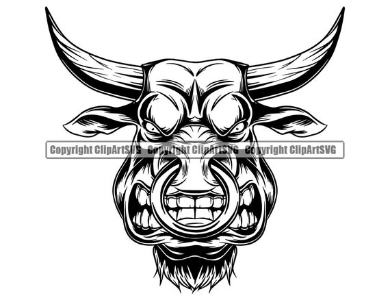 Bull Angry Growling Steer Head Face Nose Ring Cowboy Western | Etsy ...