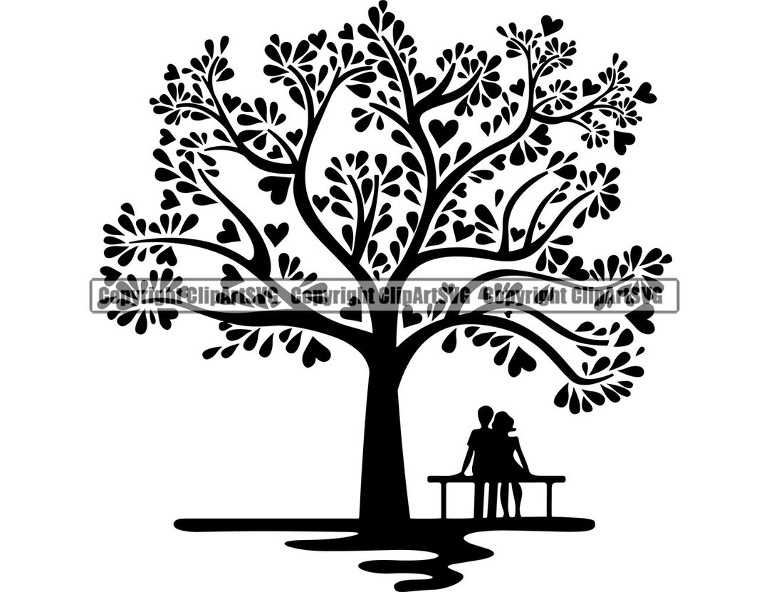 Couple Love Tree Heart Leaf Bench Romance Kissing Dating Silhouette Pic ...