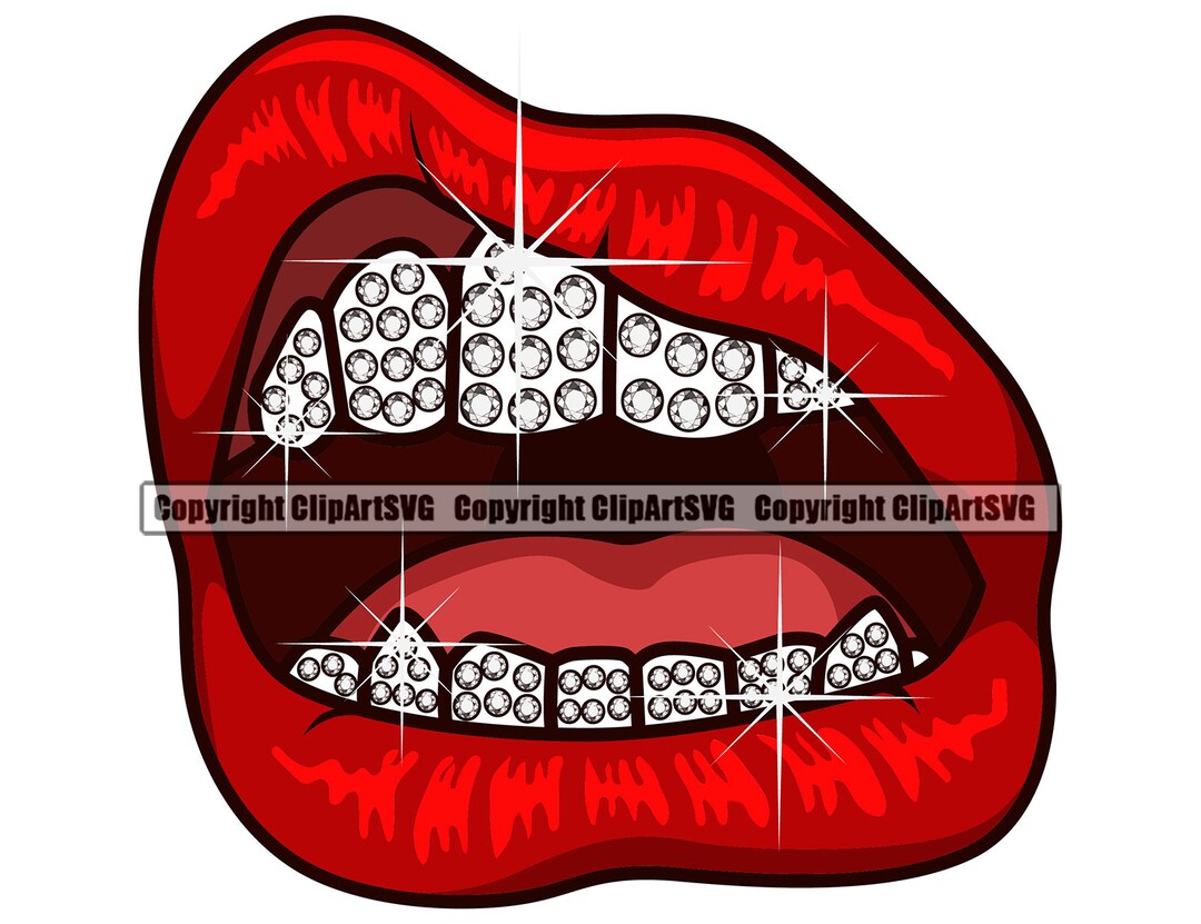 Sexy Lips Diamond Teeth Bling Shining Mouth Grill Gangster Rap Hip Hop ...