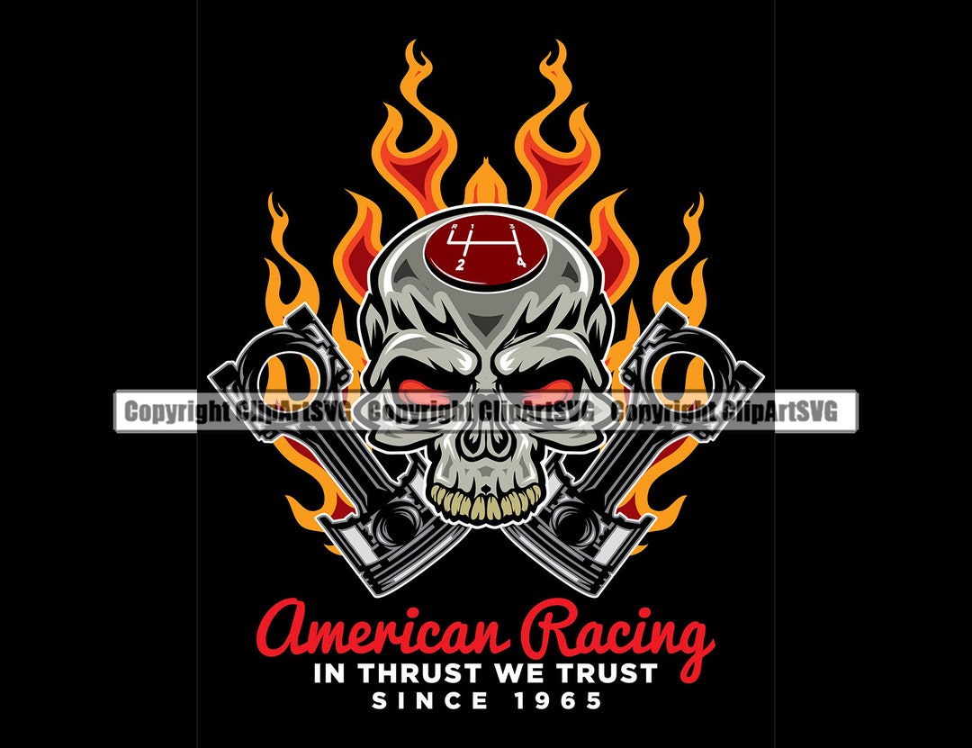 Skull Skeleton Car Racing Piston Fire Flames Bike Repair Shop Biker ...