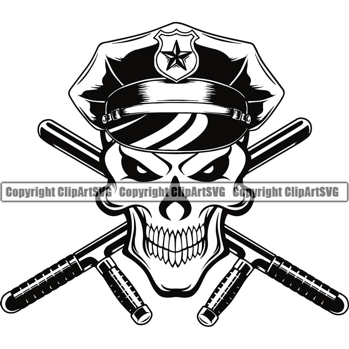 Police Officer Skull Policeman Baton Cop Uniform Badge Hat Law | Etsy