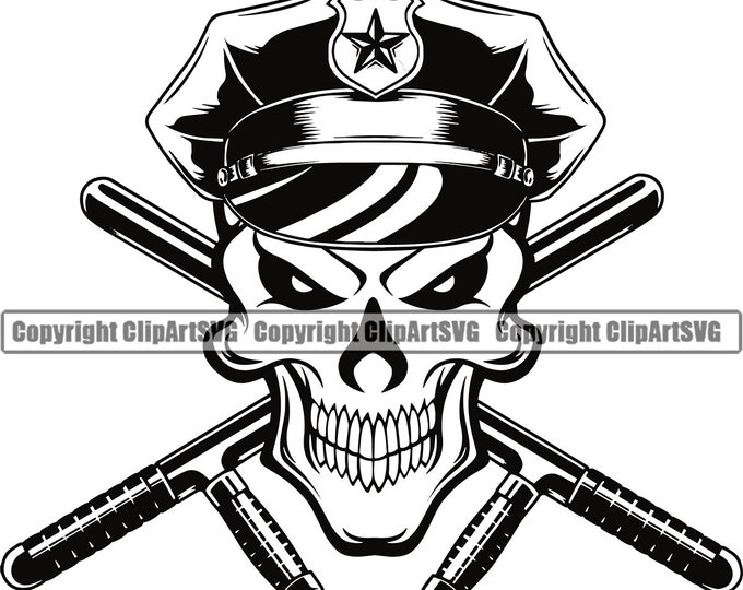 Police Officer Skull Policeman Baton Cop Uniform Badge Hat Law - Etsy