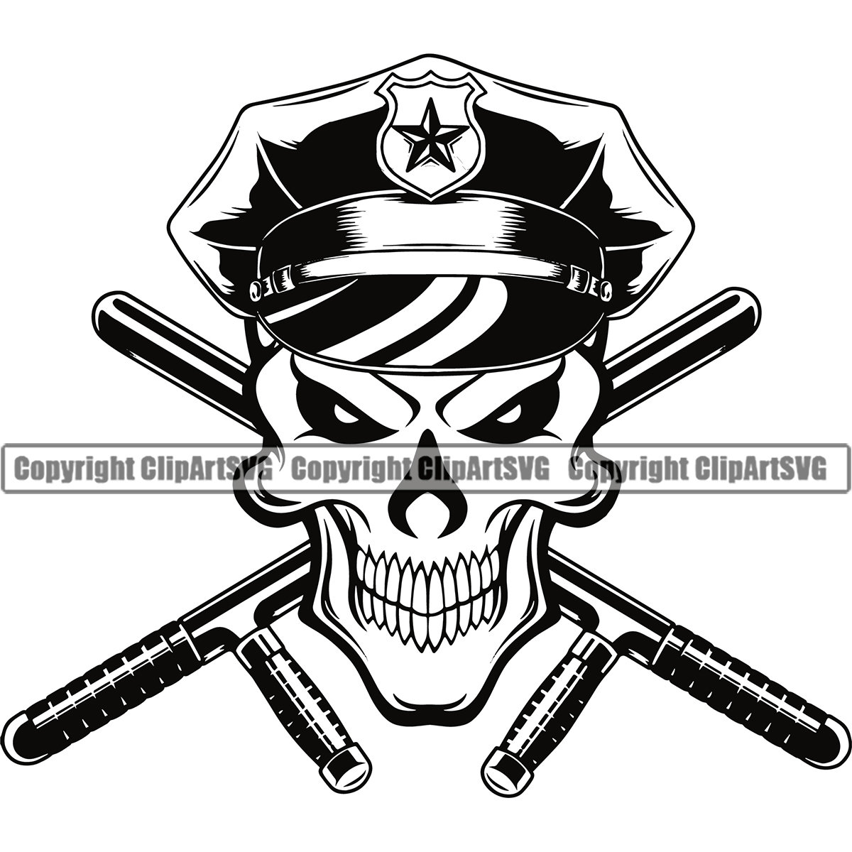 Police Officer Skull Policeman Baton Cop Uniform Badge Hat Law | Etsy