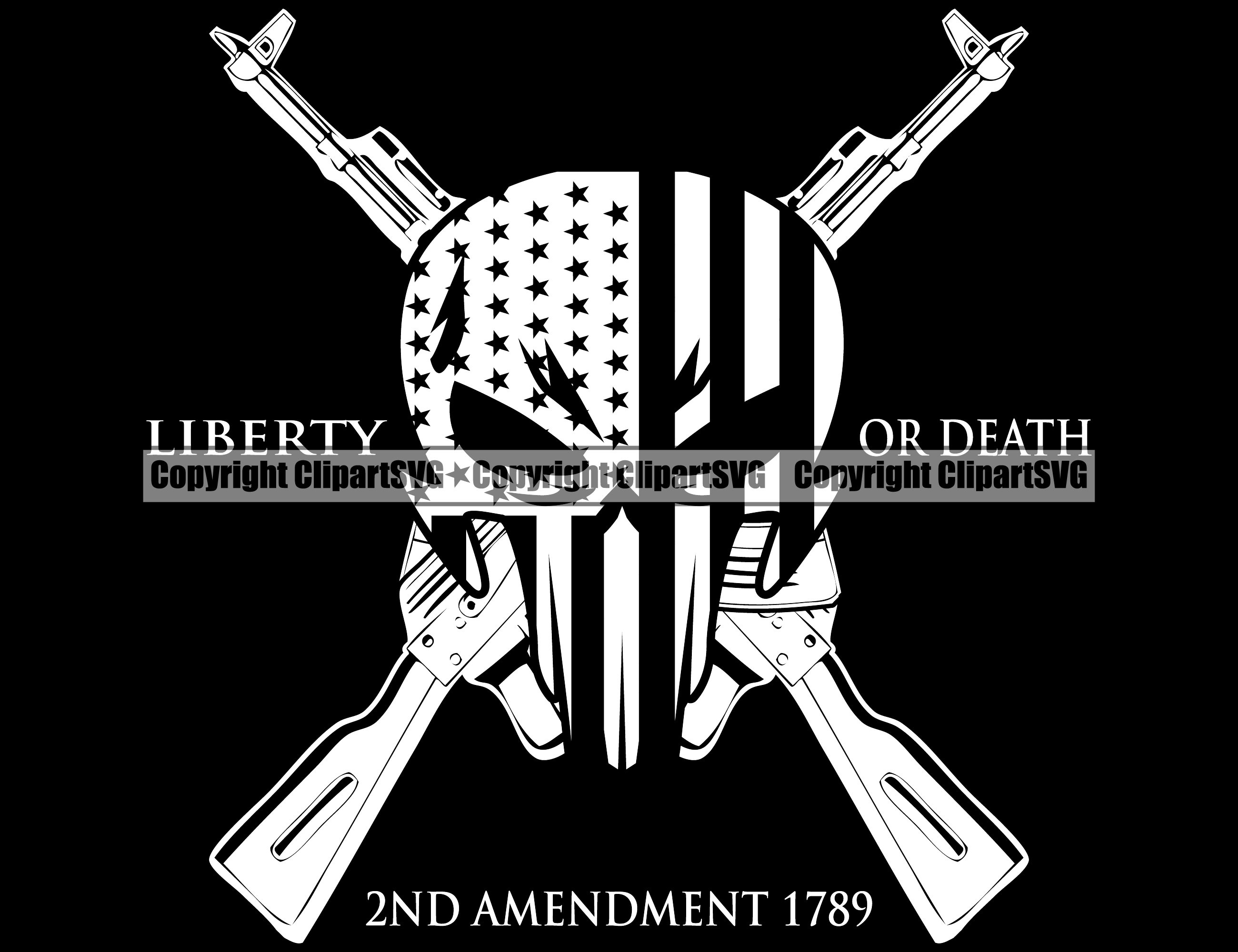 Skull Gun Flag 2nd Amendment USA United States America Pistol Rifle ...