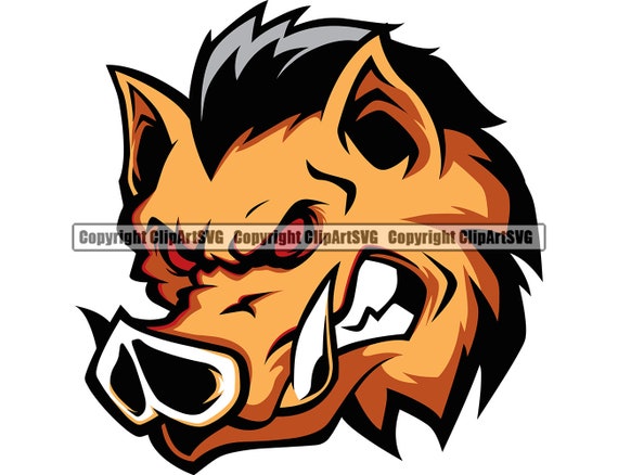 Boar Wild Hog Pig Razorback Animal Angry Cartoon College High | Etsy