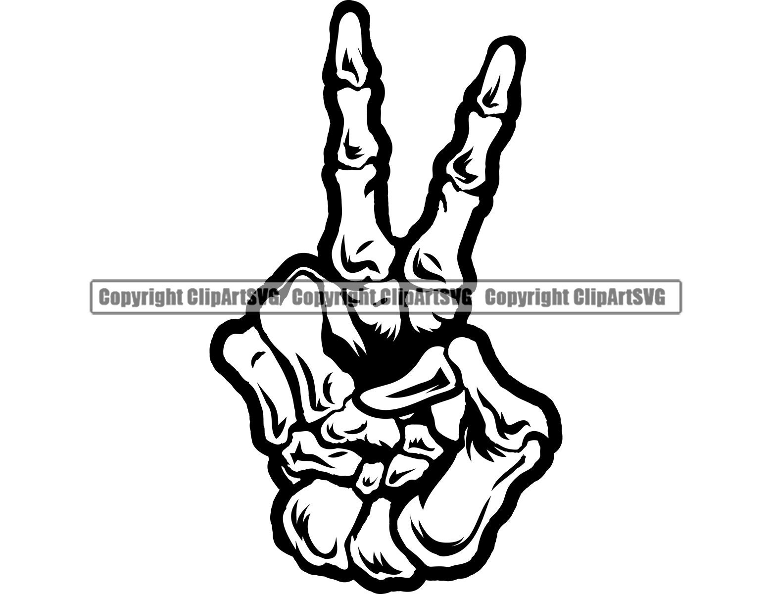 Skull Skeleton Hand Peace Sign Love Symbol Hippy Hippie Tattoo Bone ...