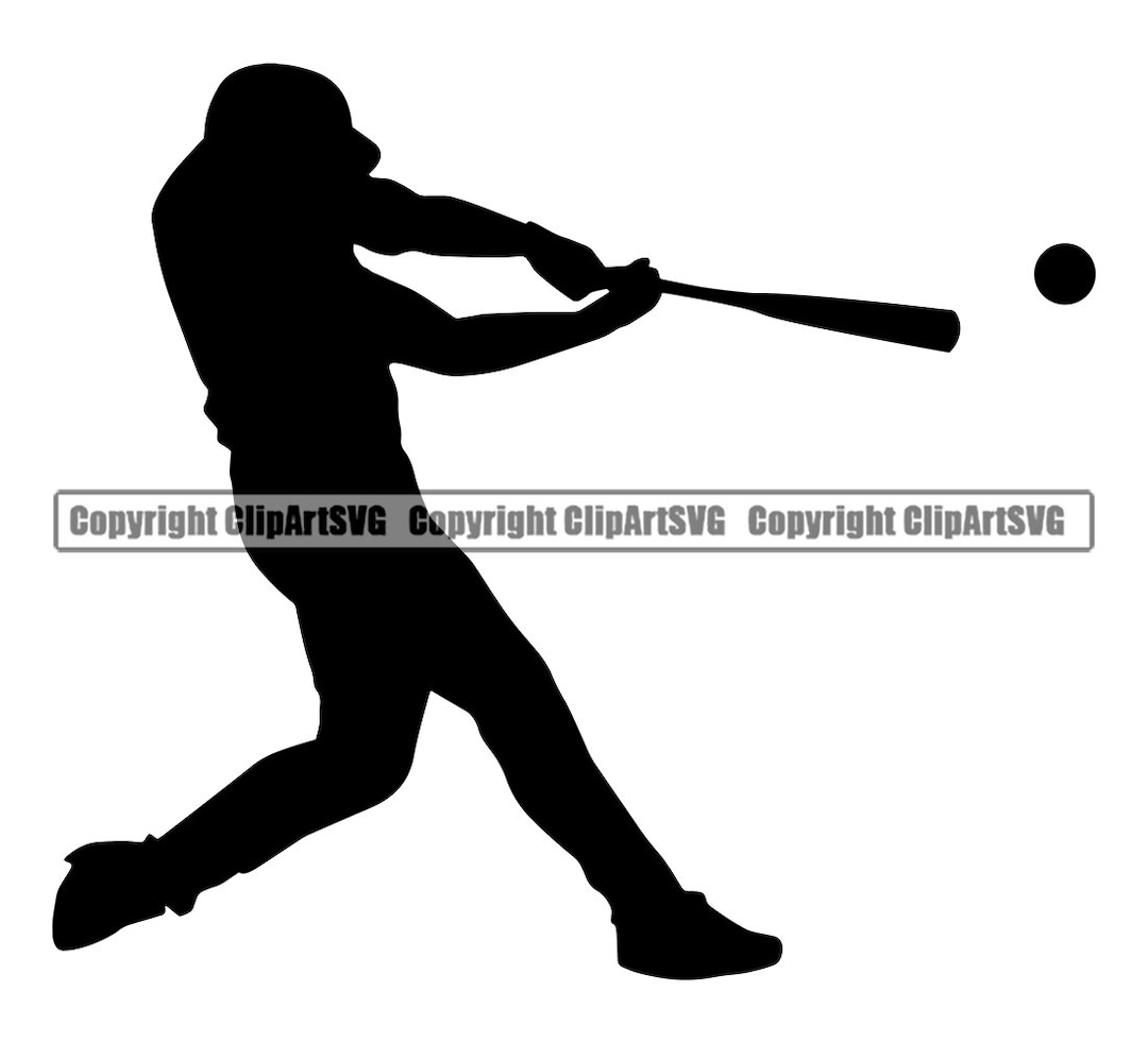 Baseball Player Hitting Ball Silhouette Bat League Home Run Swing ...