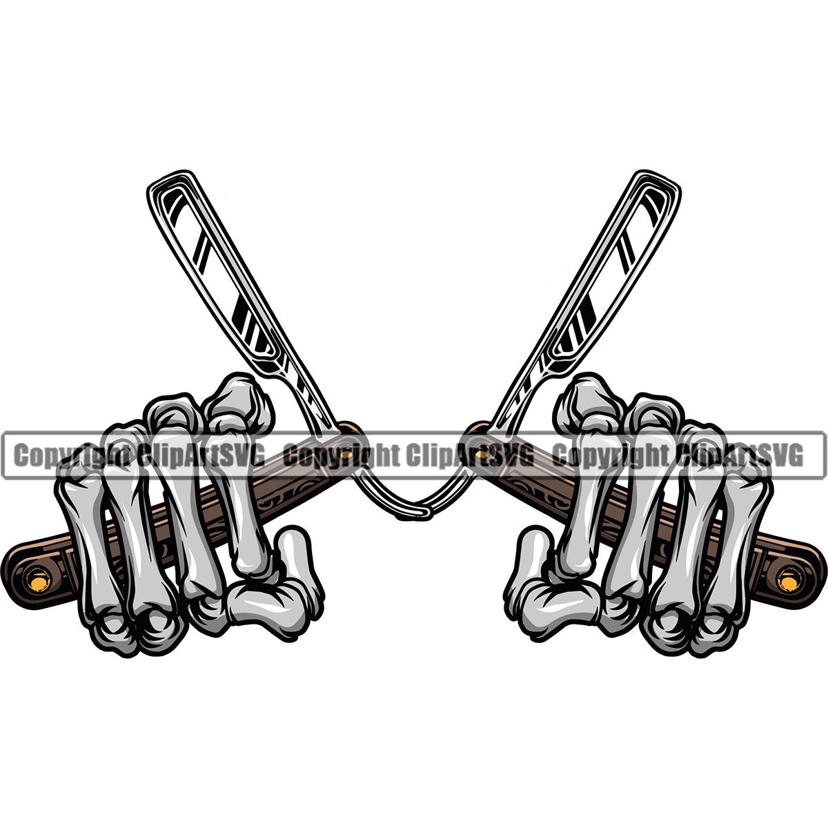 Skull Skeleton Hand Hold Holding Razor Blade Barber Shop Barbershop ...