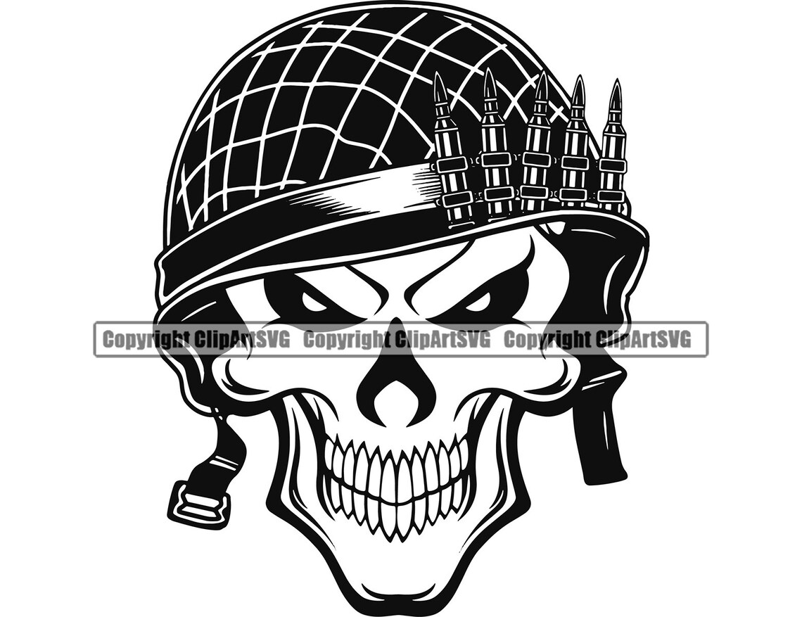 Military Skull #11 Skeleton Bullet War Helmet Machine Gun Weapon ...