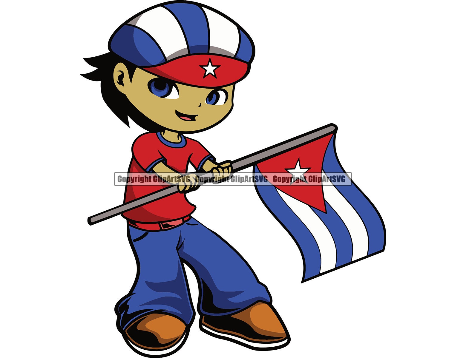 Cuba Cuban Cute Little Boy Holding Flag Country World Nation | Etsy