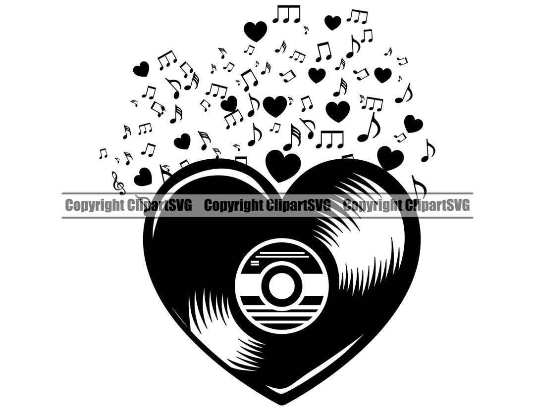 Vinyl Record Album Heart Love Music Notes Night Club Party Turntable DJ ...