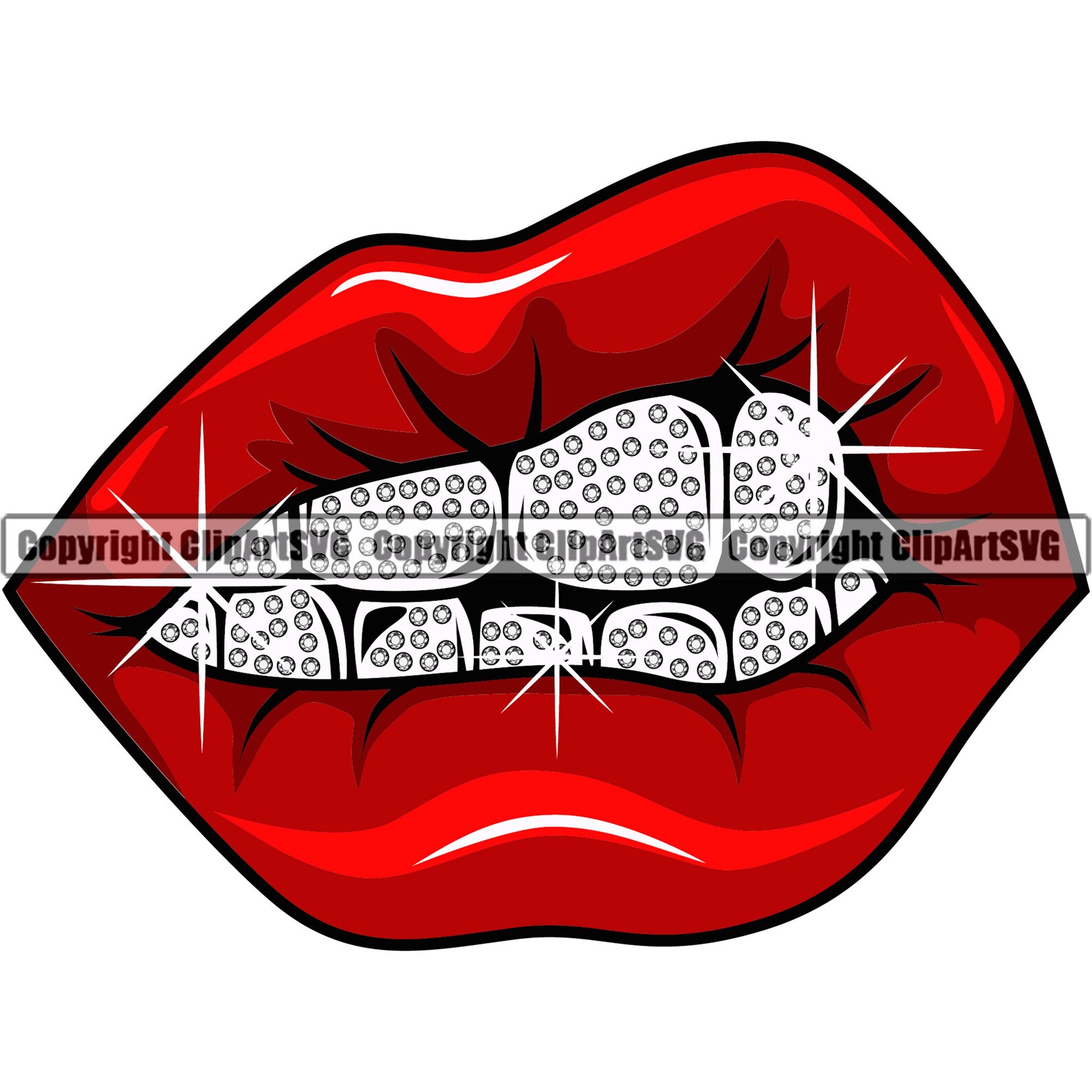 Sexy Lips Diamond Teeth Bling Shining Mouth Grill Gangster Rap Hip Hop ...