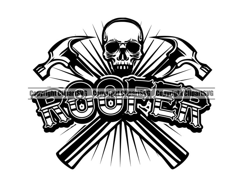 Roofer Skull Hammers Crossed Roof Roofing Construction Build Work Fix ...