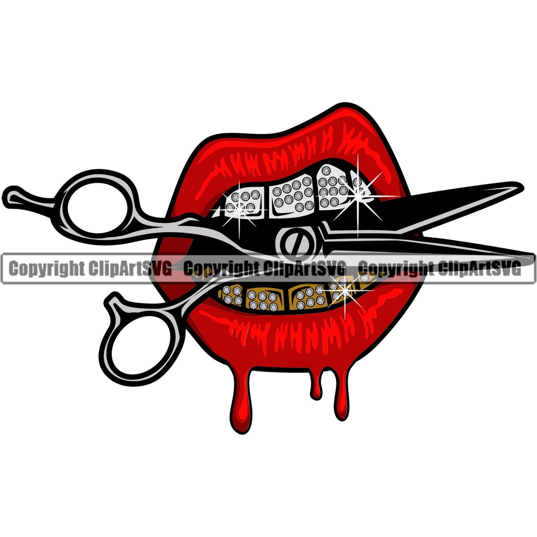 Sexy Lips Gloss Bite Scissors Gold Diamond Teeth Mouth Mask Woman ...