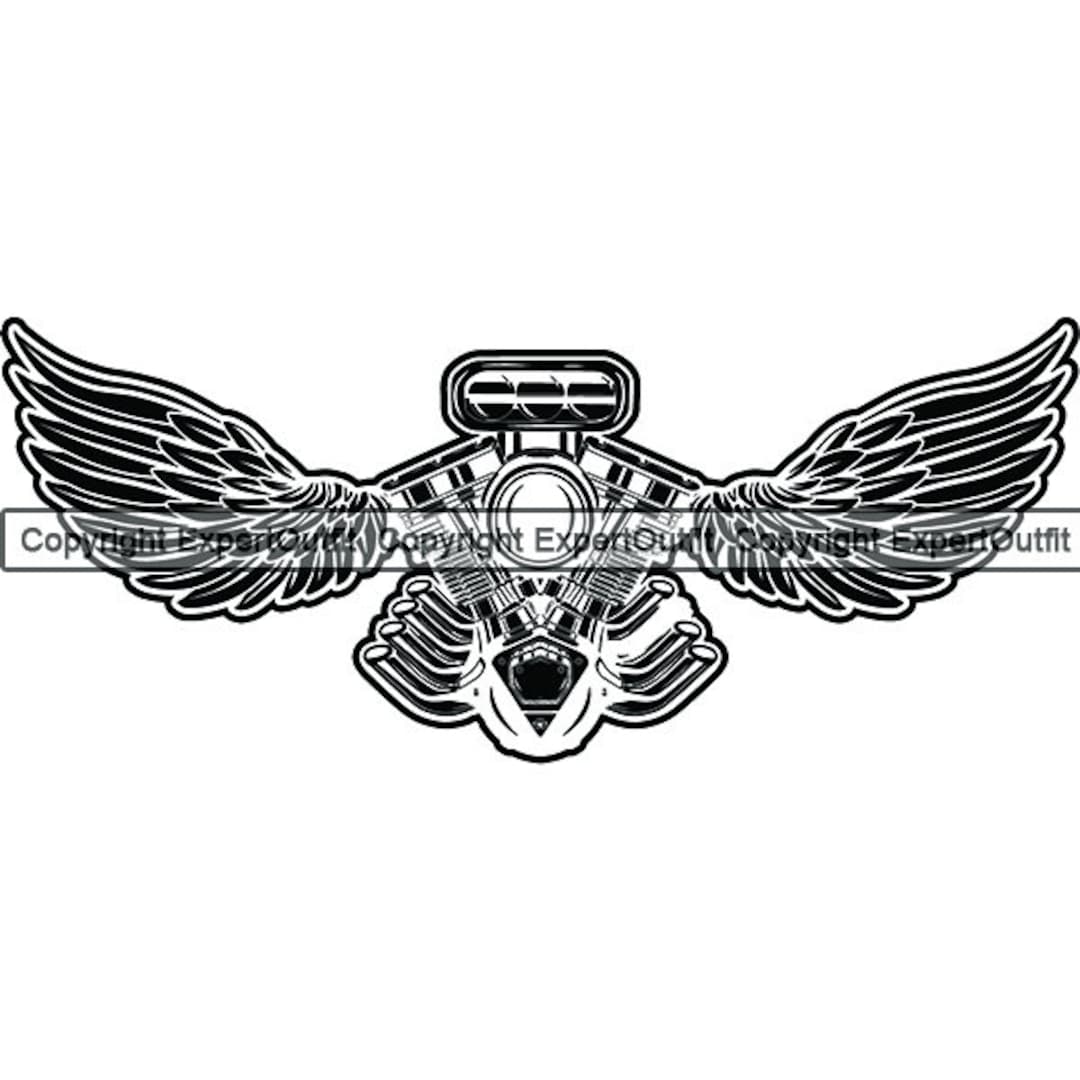 Mechanic Logo Engine Block Wings Wrench Power Motorcycle Car Service ...