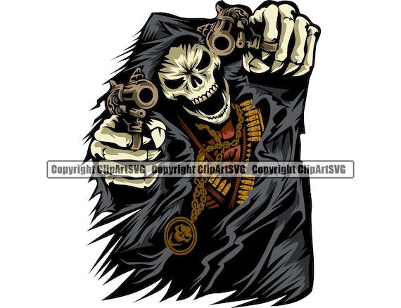 Grim Reaper Skull Skeleton Gun Pistol Bullet Bone Necklace | Etsy