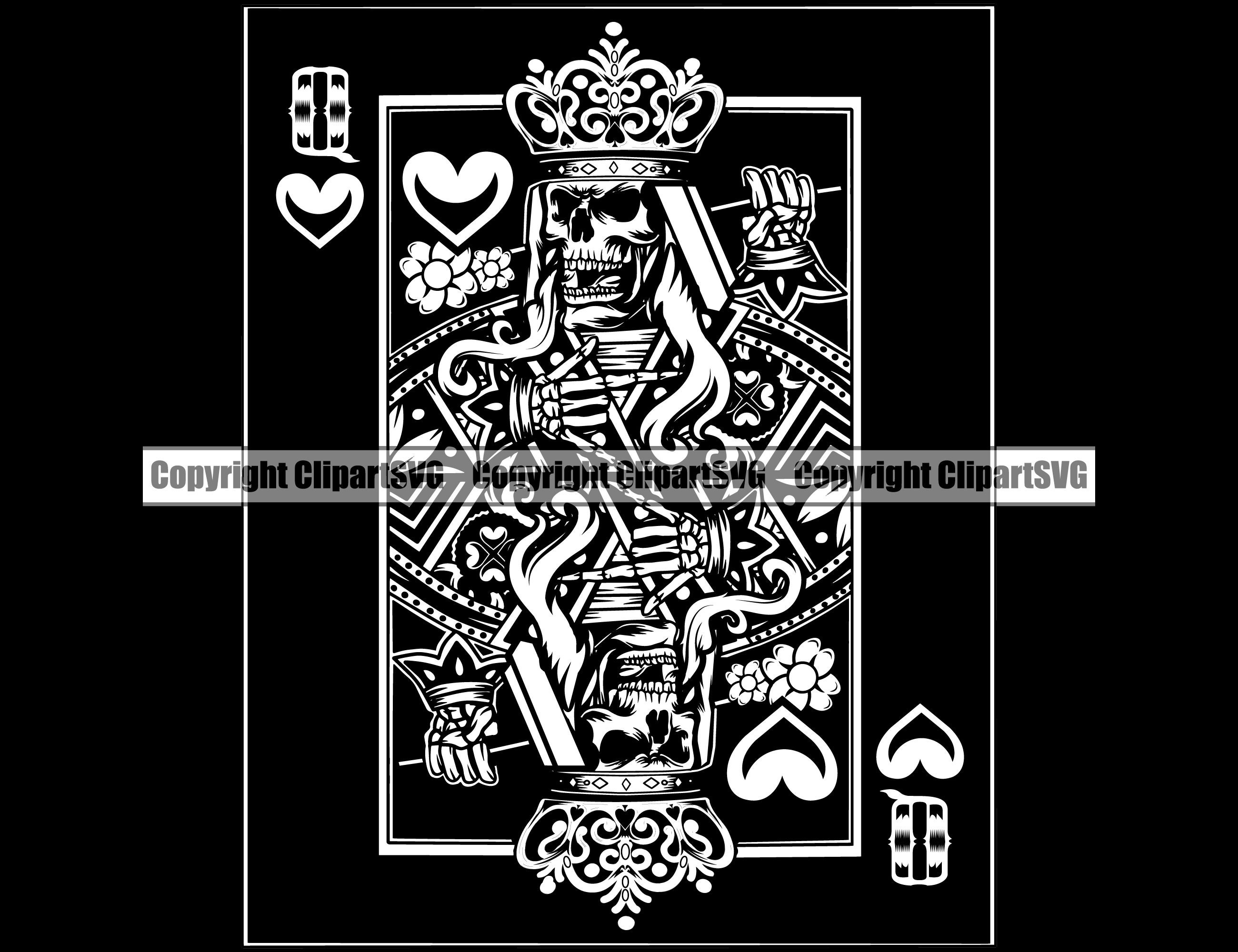 Queen Hearts Skull Skeleton Poker Playing Card Gambling Gamble Casino ...