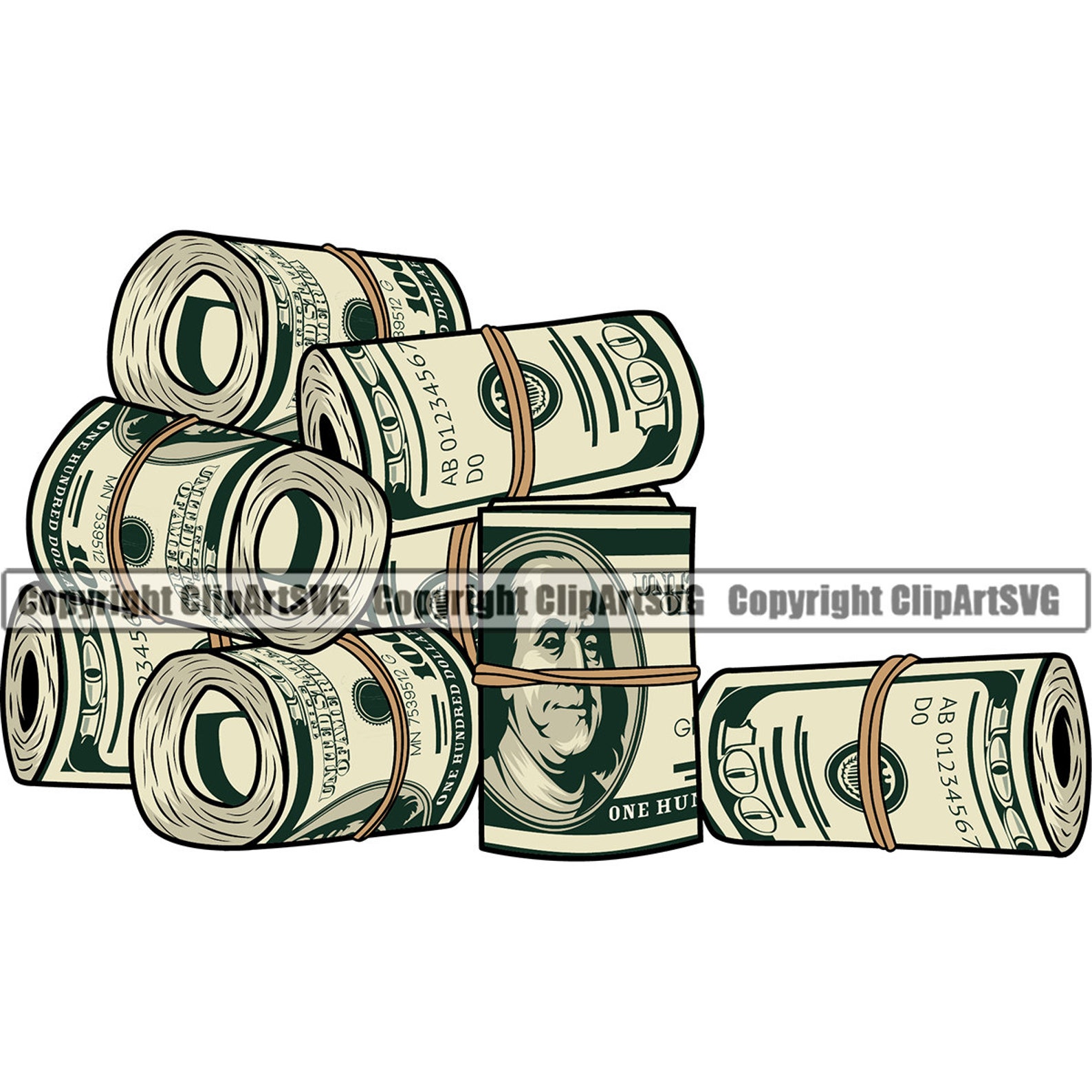 Money Roll Pile 100 Hundred Dollar Bill Rubber Band Stack Knot Cash ...