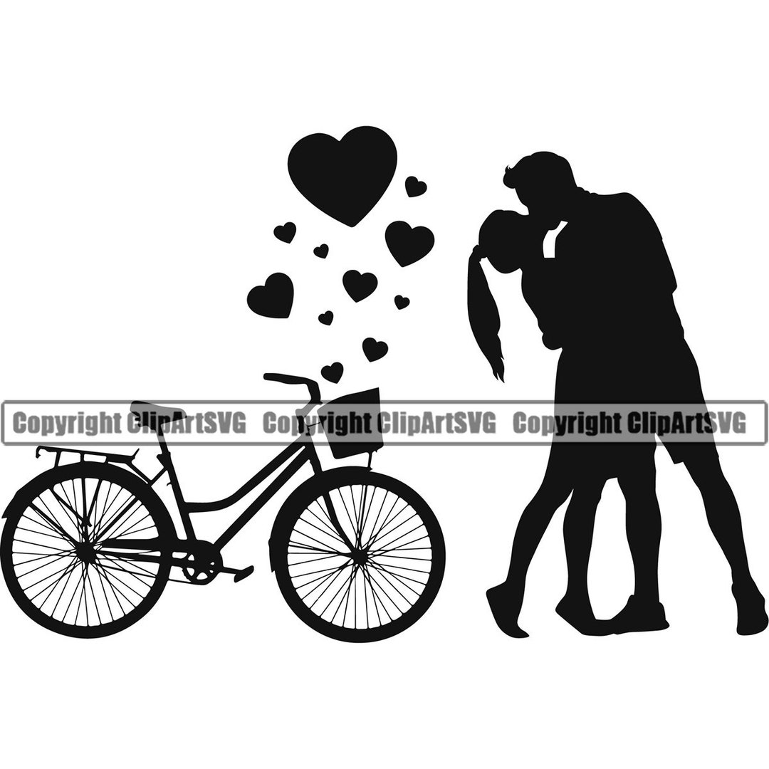 Couple Kissing Bicycle Basket Love Heart Care Nature Grow Life Spring ...