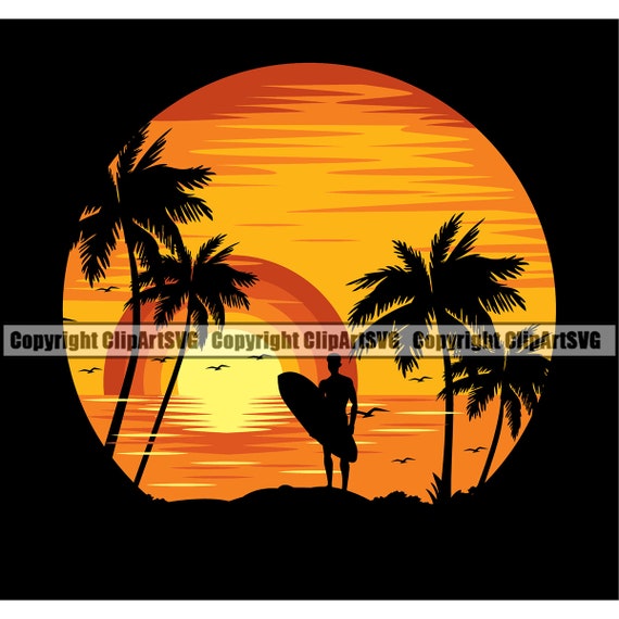 Summer Palm Tree Surfer Surf Relax Sun Sand Beach Ocean Nature - Etsy