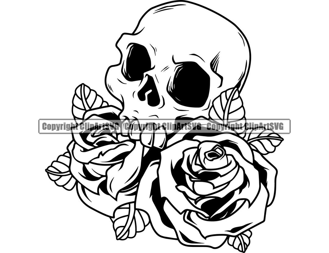 Skull Roses Flowers Grin Death Love Dead Head Evil Kill Killer Tattoo ...