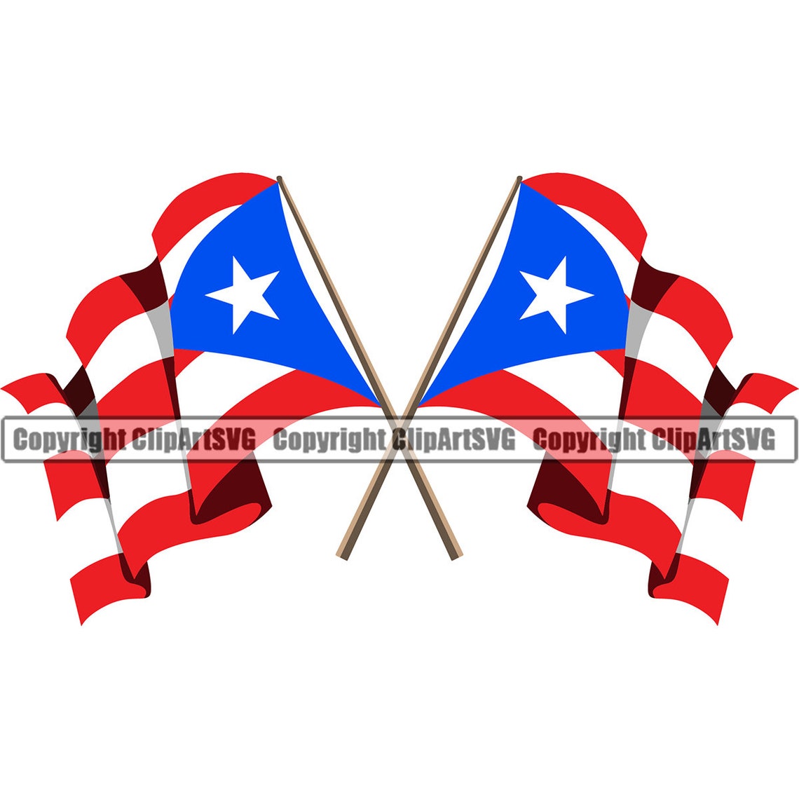 Puerto Rico Rican Flag Poles Crossed Country World Nation Map - Etsy