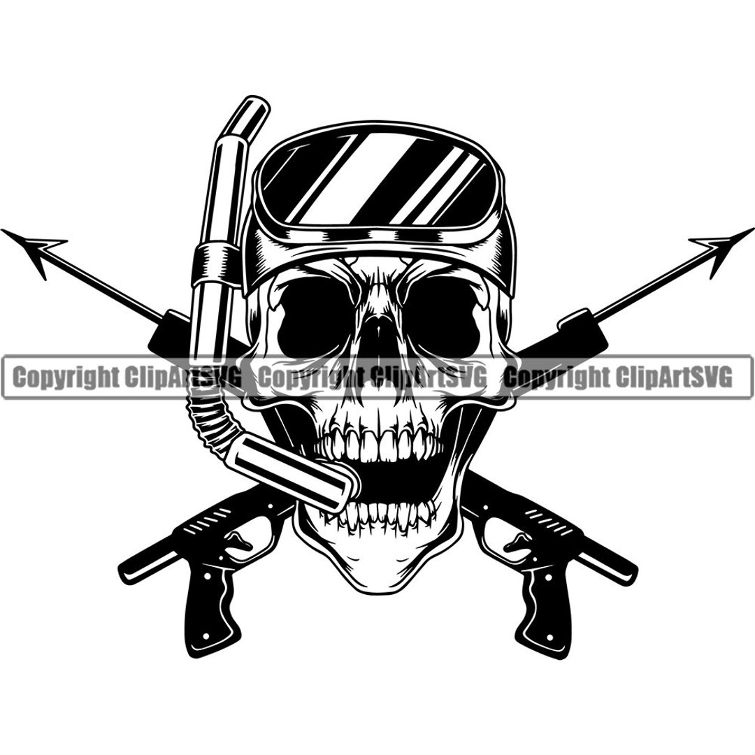 Scuba Diving Dive Diver Skull Googles Snorkel Mask Spear Gun Fish Sport ...
