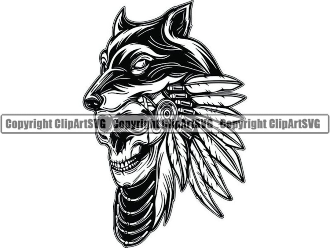 Native American Wolf Headdress Drawing
