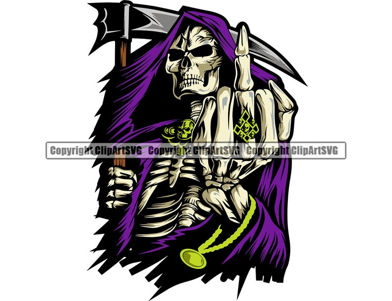 Grim Reaper Skull Skeleton Bone Sickle Blade Middle Finger - Etsy