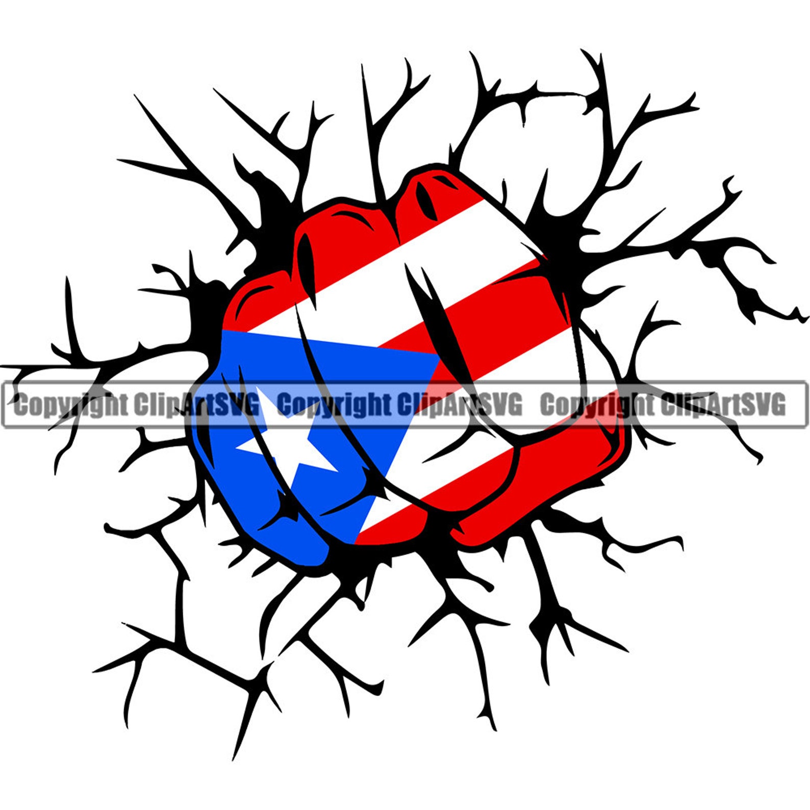 Puerto Rico Rican Fist Punch Break Wall Flag Country World - Etsy