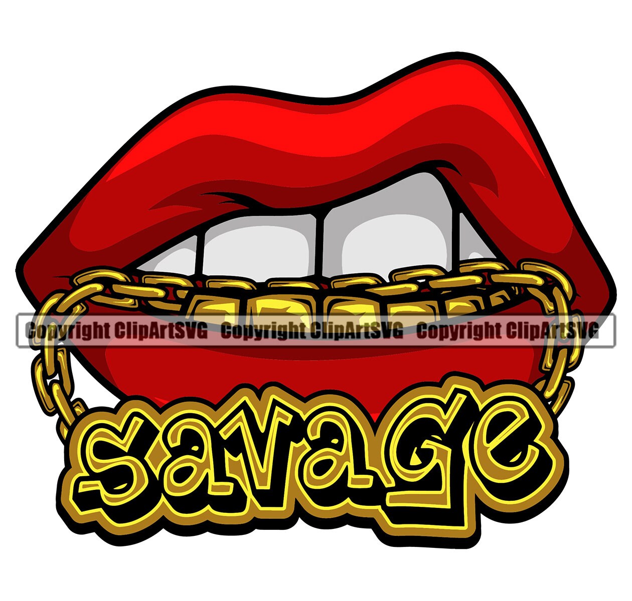 Sexy Lips Mouth Gold Teeth Bite Chain Savage Charm Grill Gangster Thug ...