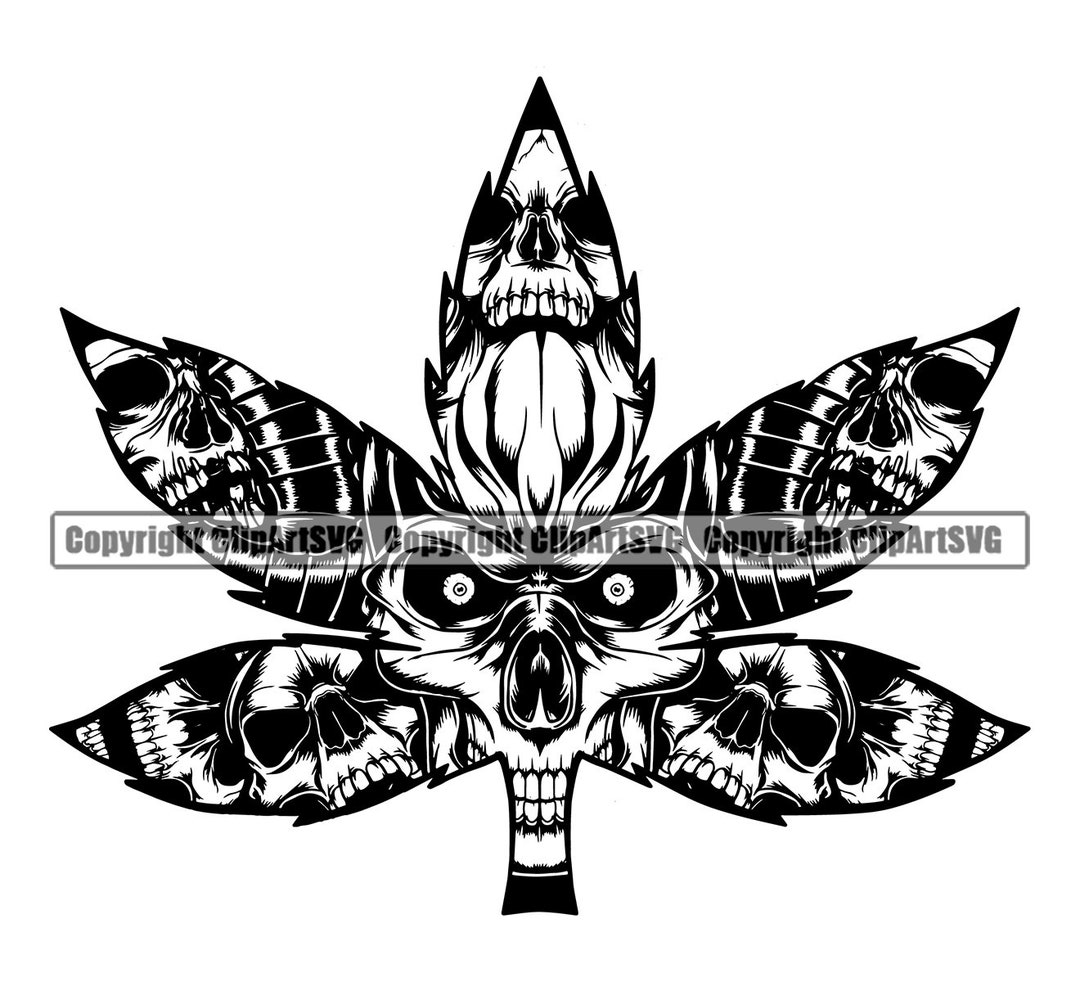 Skull Skeleton Marijuana Leaf Grin Grinning Pot Weed Cannabis Drug ...